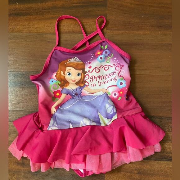 Disney | Swim | Disney Princess Swimsuit Pink And Purple Glitter Ruffle ...
